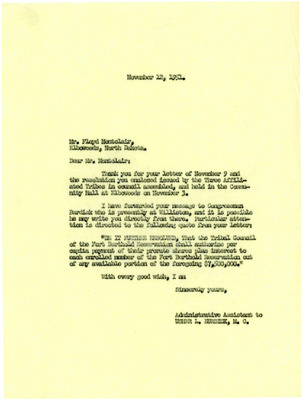 "Letter from Office of Representative Usher Burdick to Floyd Montclair ...