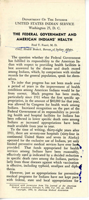 "Pamphlet, "The Federal Government and American Indians' Health," Febru ...