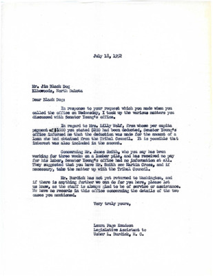 "Letter from Laura Knudson for Representative Burdick to James Black Do ...