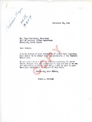 "Letter from Representative Burdick to Floyd Montclair Regarding the Wh ...