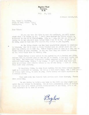 "Letter from Bigelow Neal to Representative Burdick Regarding Land Acqu ...