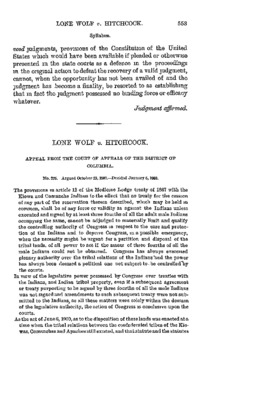 "Lone Wolf v. Hitchcock" by United States Supreme Court