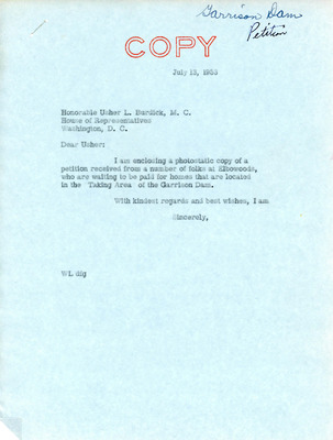 "Letter from Senator Langer to Congressman Usher Burdick Regarding Peti ...