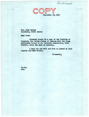 "Letter from Senator Langer to Fred Graham Regarding "Outline of Contra ...