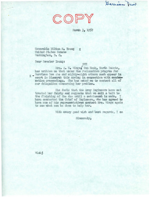 "Letter from Senator Langer to Senator Young, Representative Burdick, a ...