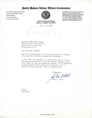 "Letter from John Hart to Senator Langer Enclosing an April 7 News Bull ...