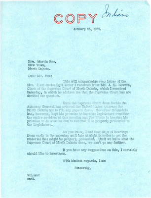 "Letter from Senator Langer to Martin Fox Regarding Supreme Court of No ...
