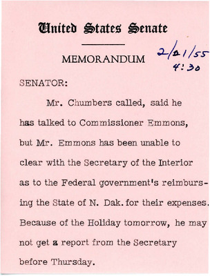 "Memorandum from Unknown Author to Senator Langer Regarding Clearance f ...