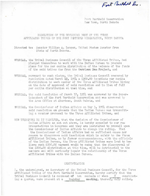 "Three Affiliated Tribes Tribal Council Resolution Regarding Per Capita ...